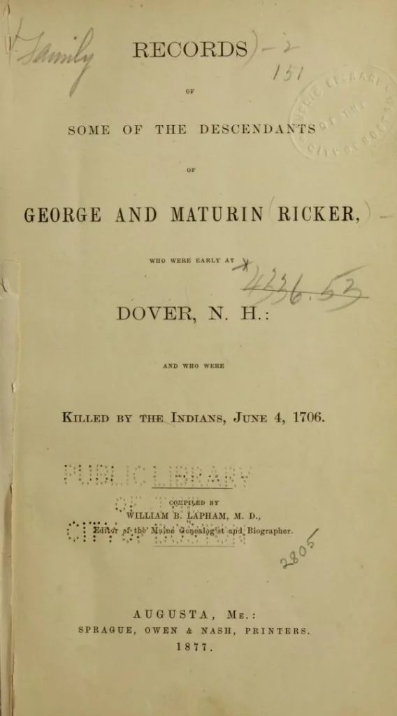 Descendants of George and Maturin Ricker | Access Genealogy