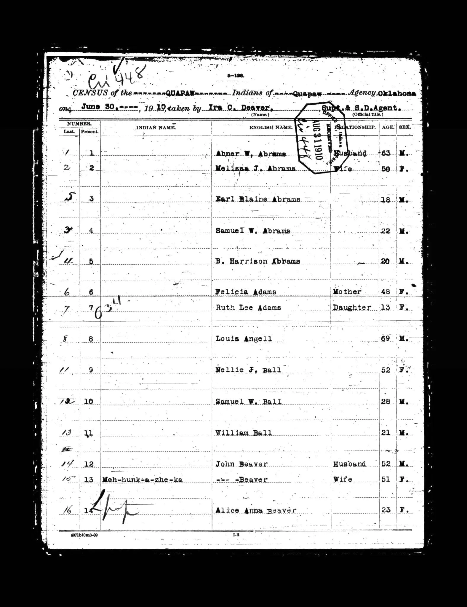 1910 Quapaw Census – Access Genealogy